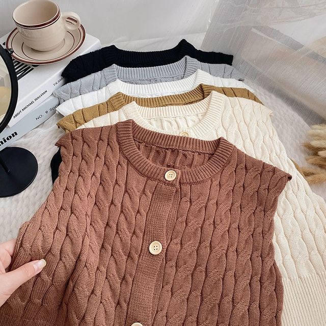 DIYI - Cable-Knit Button-Up Knit Vest | YesStyle