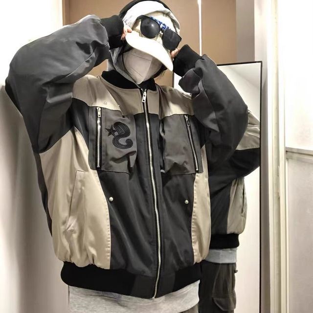 Diphon - Lettering Embroidered Color Block Zip Bomber Jacket | YesStyle