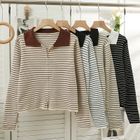 Lemongrass - Striped Zipper Polo Top | YesStyle