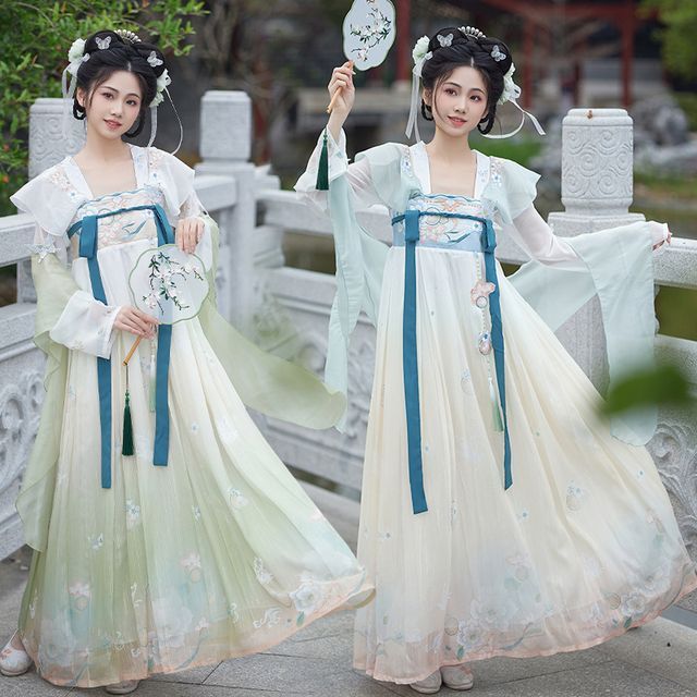 Tangier - Embroidered Hanfu Maxi A-Line Dress / Shawl / Accessories ...