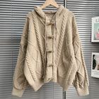 staybabes - Plain Hooded Cable Knit Toggle Cardigan | YesStyle