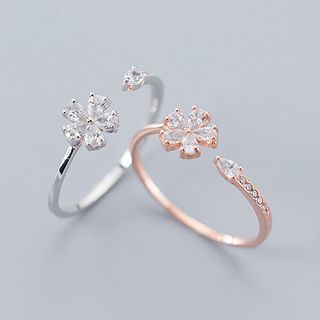 A’ROCH - 925 Sterling Silver Rhinestone Flower Open Ring | YesStyle