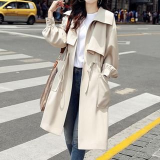 Kwuartz - Collared Plain Drawstring Midi Open Front Trench Coat | YesStyle