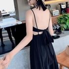 Shalala - Spaghetti Strap V-Neck Plain Open Back Midi A-Line Dress ...