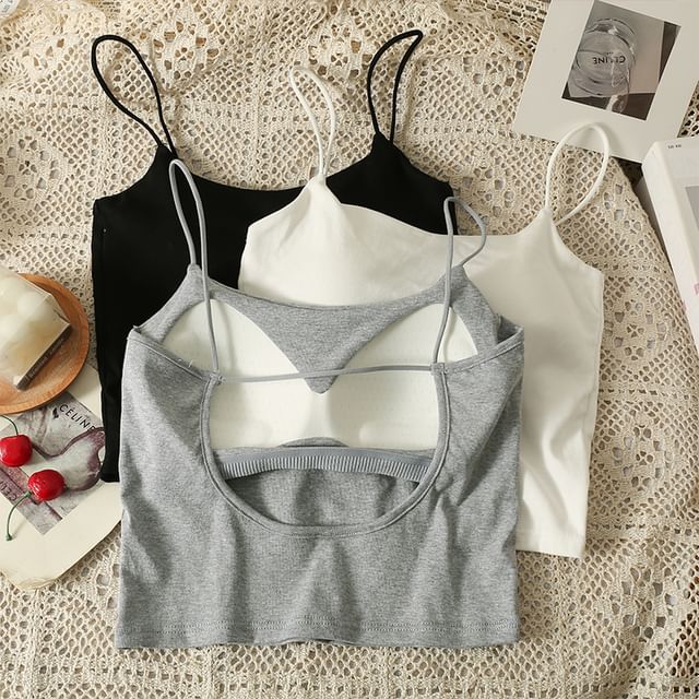 Lemongrass - Open-Back Plain Cami Top with Pads | YesStyle