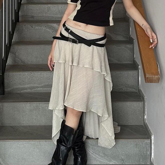 BrickBlack - Low Rise Asymmetrical Layered Skirt | YesStyle