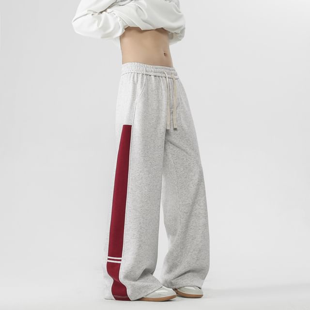 Denimic - Drawstring Waist Two Tone Wide Leg Sweatpants | YesStyle