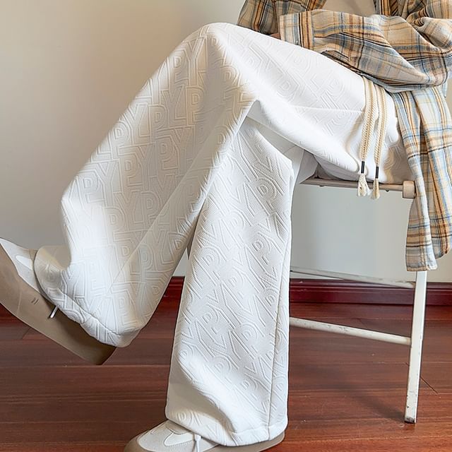 AXEN - Drawstring Waist Plain Lettering Embossed Straight Leg Pants ...