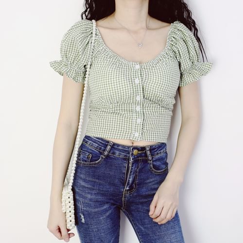 Shatan - Plaid Short-Sleeve Blouse | YesStyle