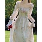 Moregirl - Long-Sleeve Square Neck Floral Midi A-Line Dress | YesStyle