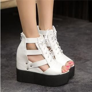 Amy Shoes - Lace-Up Hidden Wedge Platform Sandals | YesStyle