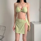 Honolulu - Set: Plain Bikini Top + Bottom + Mini Cover Up Skirt | YesStyle