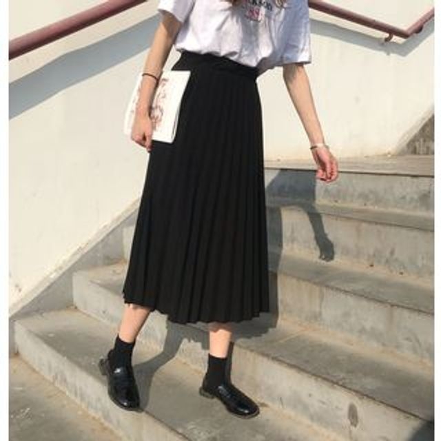 Sancus - Pleated Midi Skirt | YesStyle