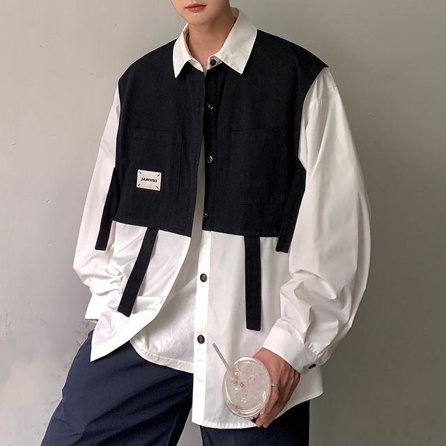 Trimecca - Two Tone Mock Two-Piece Oversized Shirt | YesStyle