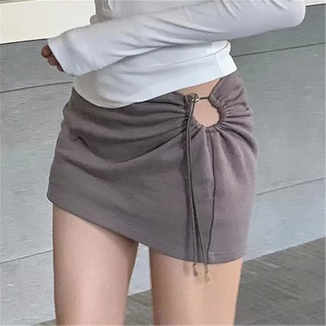 Asiris - Low Rise Drawstring Cut-Out Mini Pencil Skirt | YesStyle