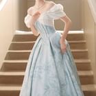 Ferim - Short-Sleeve Off Shoulder Print A-Line Evening Gown | YesStyle