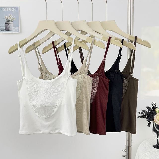 Lemongrass - Lace-Back Camisole Top with Pad in 6 Colors | YesStyle