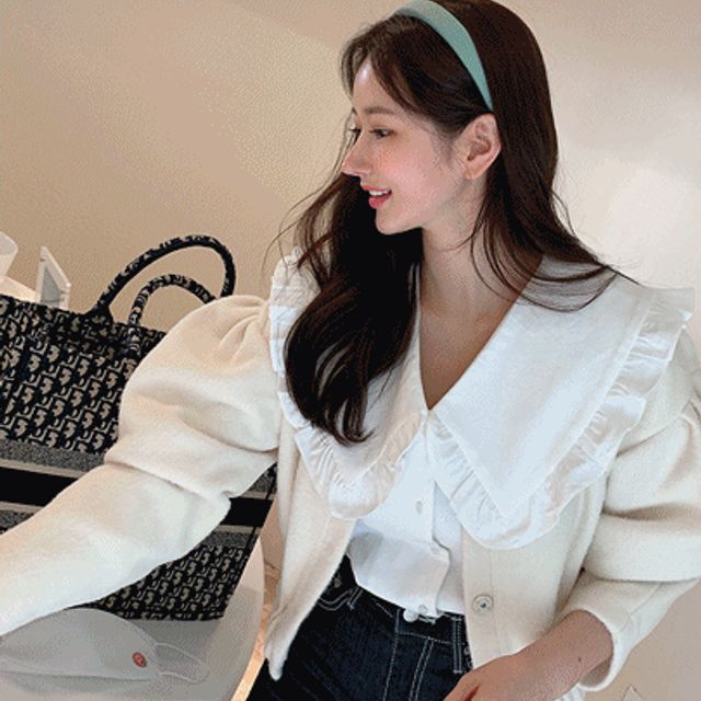 YANSAE - Puff-Sleeve V-Neck Fluffy Cardigan | YesStyle