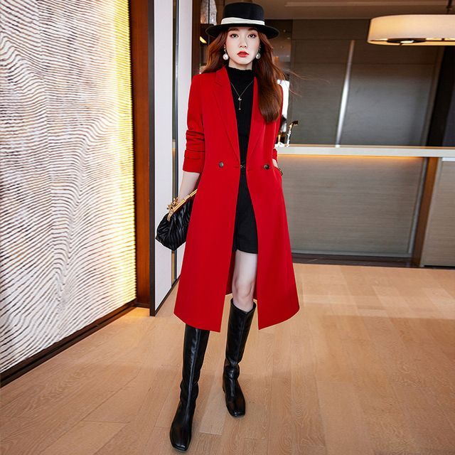 Princess Min - Double Breasted Plain Long Coat | YesStyle
