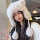Hufu - Bear Ear Pom Pom Fluffy Trapper Hat | YesStyle
