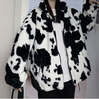 Modern People - Cow Print Fleece Zip-Up Jacket | YesStyle
