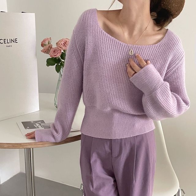 Joopalla Boat Neck Plain Sweater Yesstyle