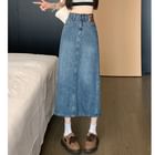 Wisjam - High Waist Washed Midi A-Line Denim Skirt | YesStyle
