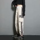 Wisjam - Drawstring Waist Applique Two Tone Straight Leg Cargo Pants ...