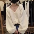 Onjo - Puff-Sleeve V-Neck Plain Cutout Cardigan | YesStyle