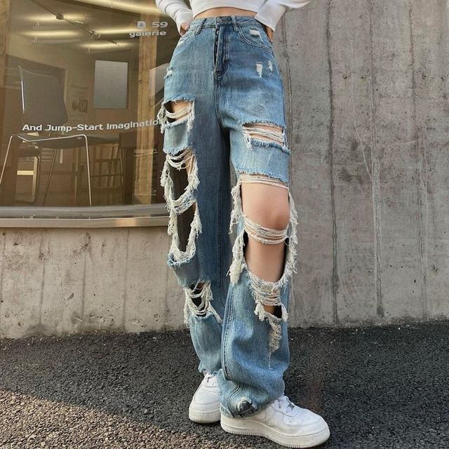 Ripped high rise jeans store
