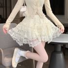 Shinsei - High Waist Plain Tiered Lace Mini A-Line Skirt | YesStyle