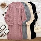 DIYI - V-Neck Cable Knit Plain Sweater Dress | YesStyle