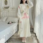 Moregirl - Long-Sleeve Collar Plain Bow Button Midi A-Line Dress / Crew ...