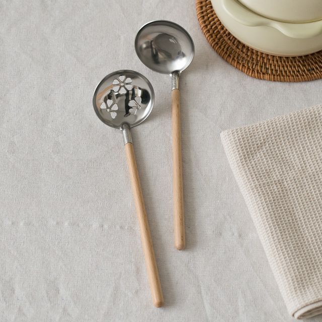 Archok - Wooden Handle Stainless Steel Ladle / Strainer Ladle / Set ...