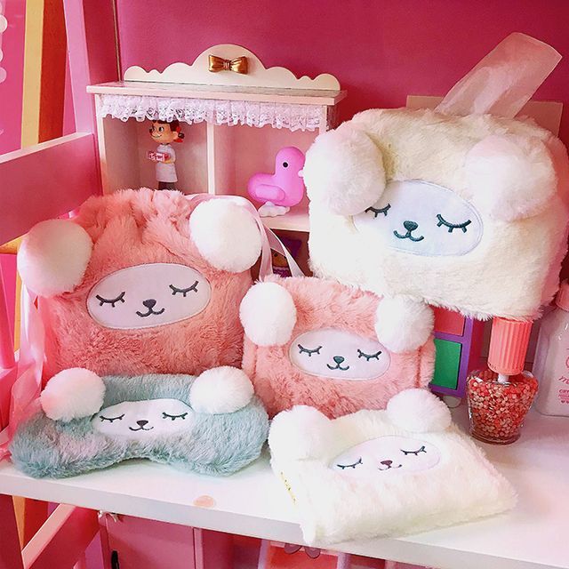 Yunikon - Fluffy Animal Sanitary Pouch / Tissue Box Cover / Drawstring ...