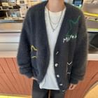 Diphon - V-Neck Cartoon Star Lettering Oversized Fluffy Cardigan | YesStyle