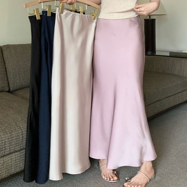 Serendipitous - High-Rise Satin Fish Tail Maxi Skirt | YesStyle