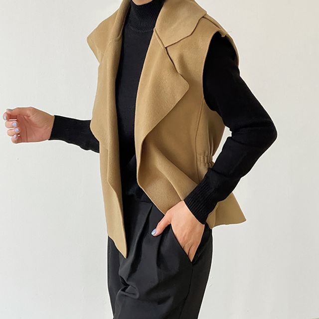 CANMART - Notch-Lapel Gather-Waist Buttonless Vest | YesStyle