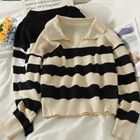 Lemongrass - Striped Slim-Fit Knit Polo Top | YesStyle