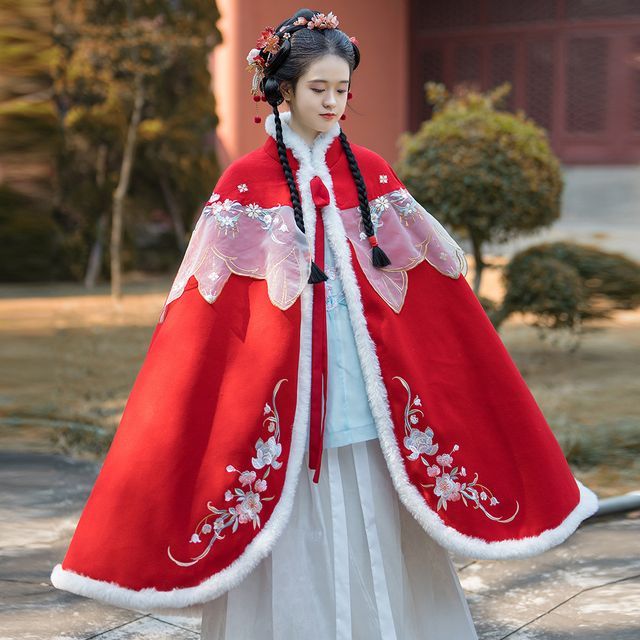 Girls Supply - Floral Embroidered Fluffy Trim Cape | YesStyle
