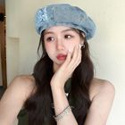 Hufu - Embroidered Distressed Denim Beret | YesStyle