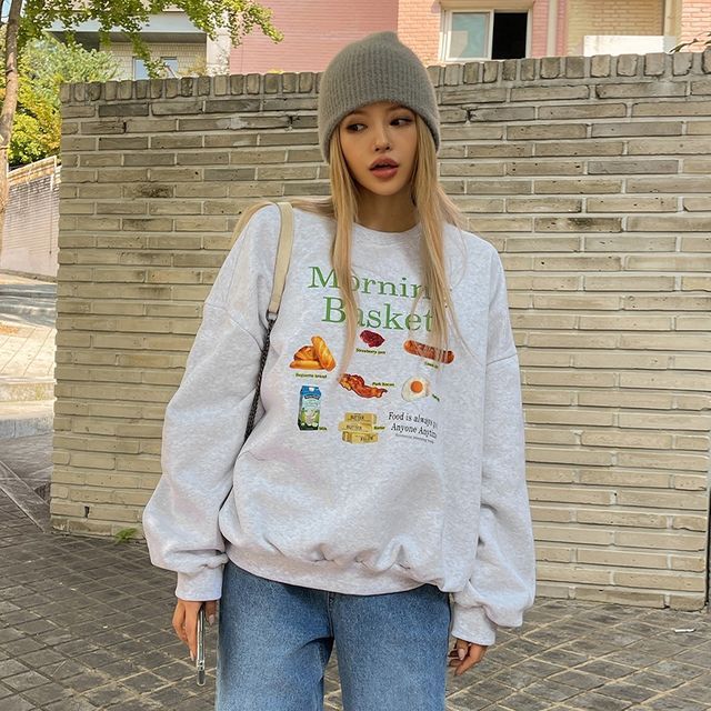LIPHOP - Drop-Shoulder Graphic Mélange Sweatshirt | YesStyle