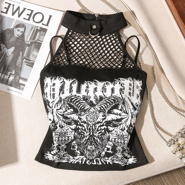 Eranellah - Halter Neck Devil Print Crop Top | YesStyle