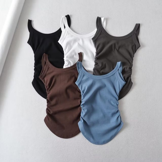 Flotto Sleeveless Crew Neck Plain Crop Top Yesstyle