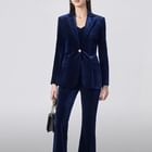 Princess Min - Notch Lapel Plain One-Buttoned Velvet Blazer / High Rise ...