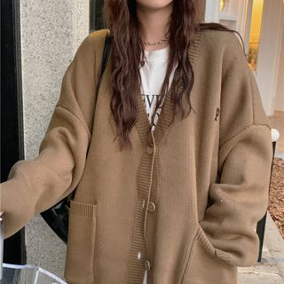 Windflower - Lettering Oversized Knit Cardigan | YesStyle