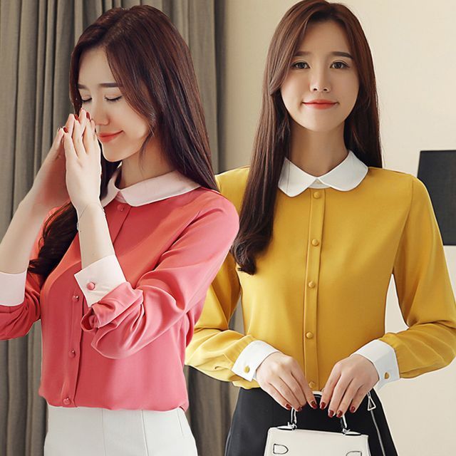 PERFASHIONIST - Two-Tone Blouse | YesStyle