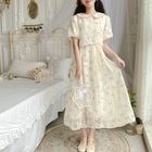 Moregirl - Short-Sleeve Collared Floral Print Embroidered Mock Two ...