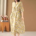 ZIMO - Elbow-Sleeve V-Neck Print Midi A-Line Dress | YesStyle