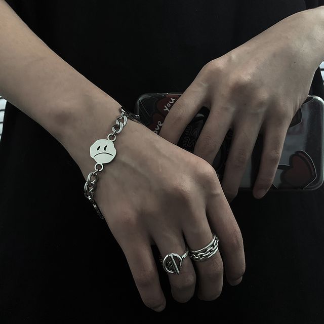 Banash - Smiley Face Chain Bracelet / Chain Open Ring | YesStyle